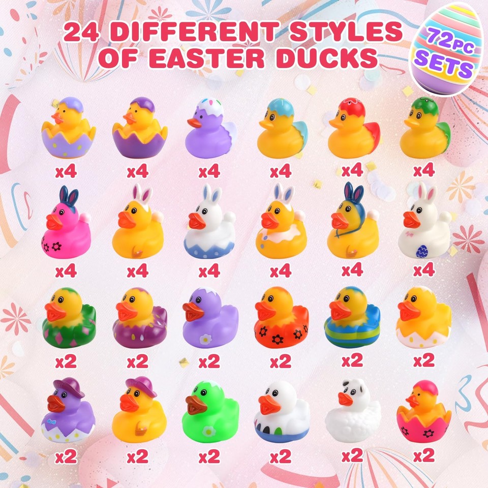 72 Pcs Easter Rubber Ducks - Easter Ducks Bag Fillers Ducking, Bathtub ...