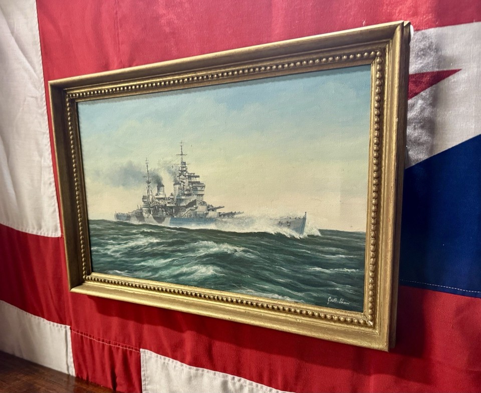Oil On Canvas Painting of a WW2 “King George V” Battleship by Geoff ...