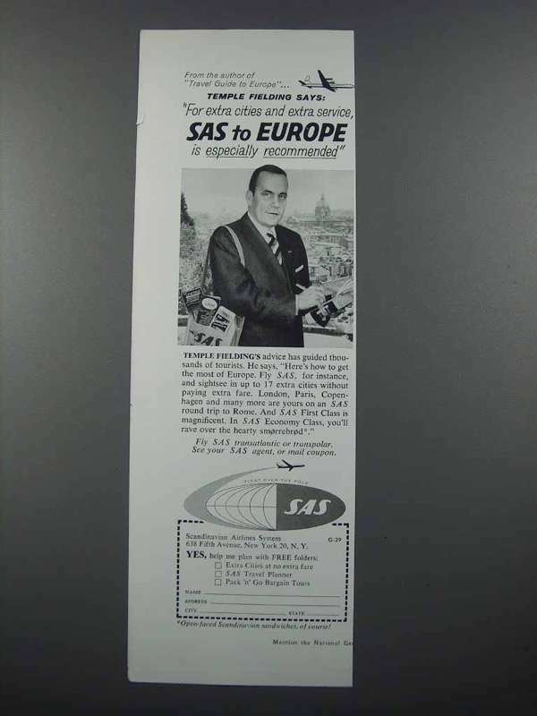 1959 SAS Airlines Ad - Temple Fielding - Extra Service | eBay
