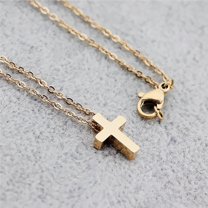 Womens Girls Simple Small Tiny Cross Pendant Necklace Stainless Steel ...