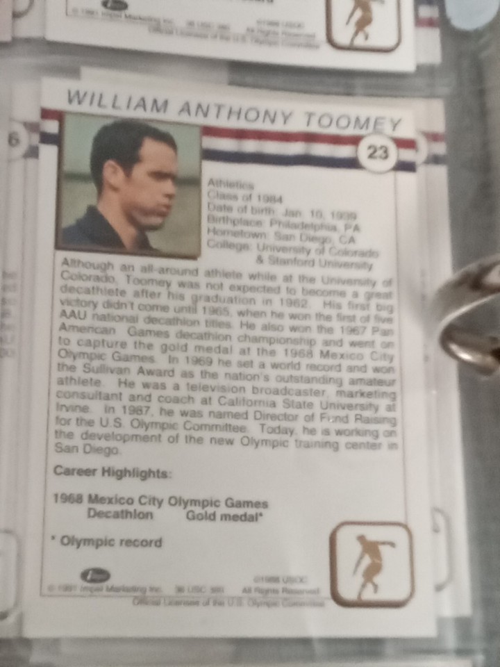 Bill Toomey Signed 1991 Impel US Olympic Card 23 Decathlon Gold 68 ...