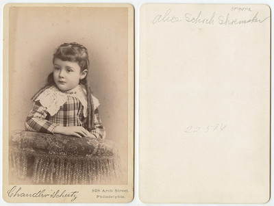 STUDIO PORTRAIT OF GIRL ALICE SCHOCH SHOEMAKER OF PHILADELPHIA, PA, CAB ...