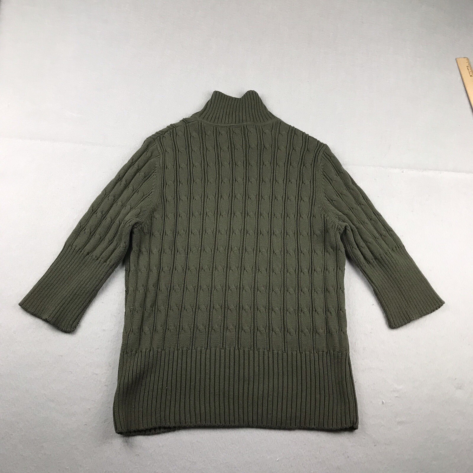 Kate Hill Sweater Womens Large Green Mock Neck 3/4 Sleeves Pullover | eBay