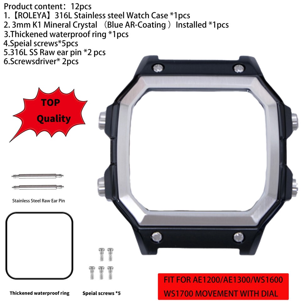 Suitable For Casio AE1200 Watch Case Mod Kit 316L Stainless Steel Glass ...