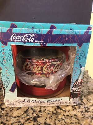 Vintage MCM Coca-Cola Ice Bucket Red Felt & Gold New In Box | eBay