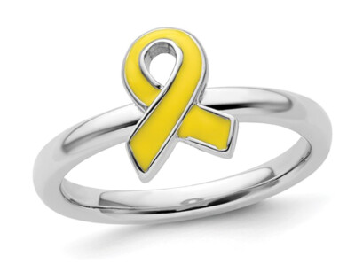 Sterling Silver Yellow Enameled Awareness Ribbon Ring | eBay