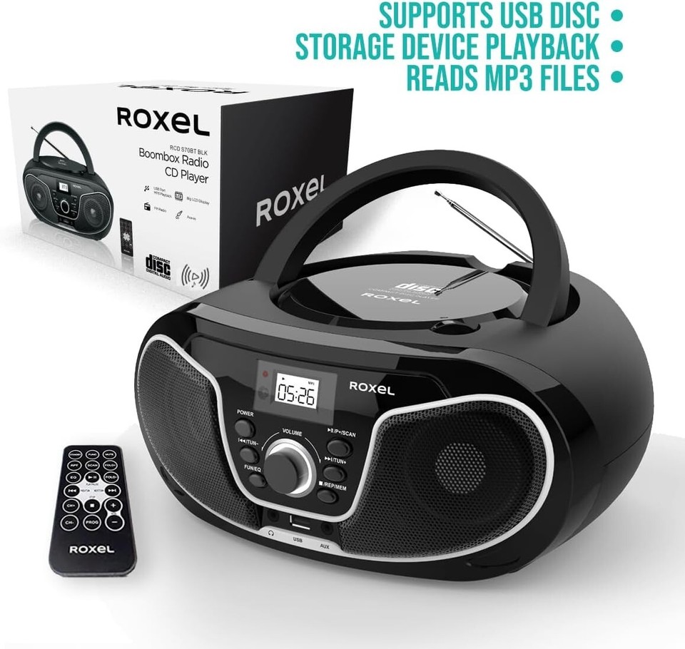 Roxel RCD-S70BT Boombox CD Player with BT, Remote Control, Radio ...