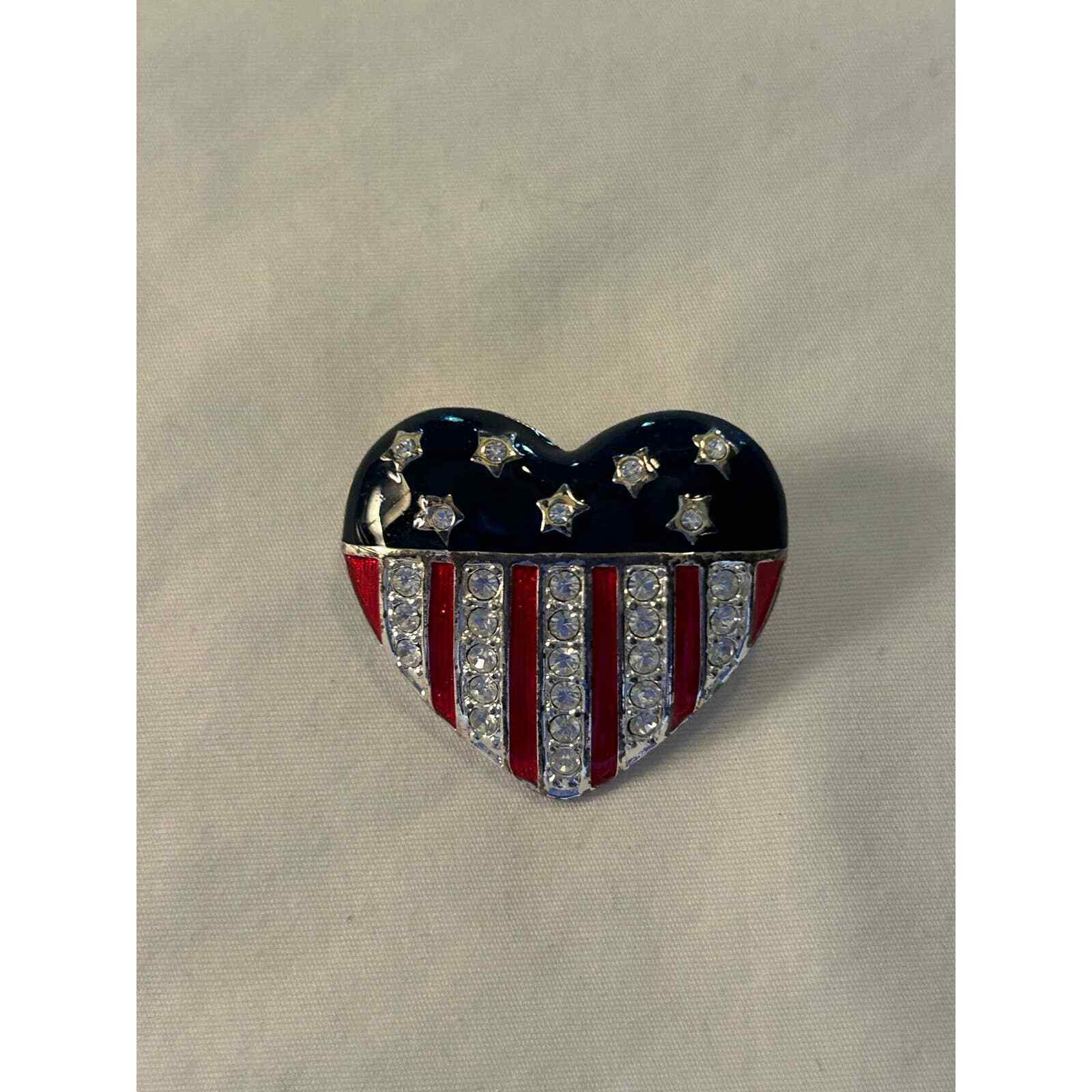 Heart pin American Flag Red White and Blue - Gem