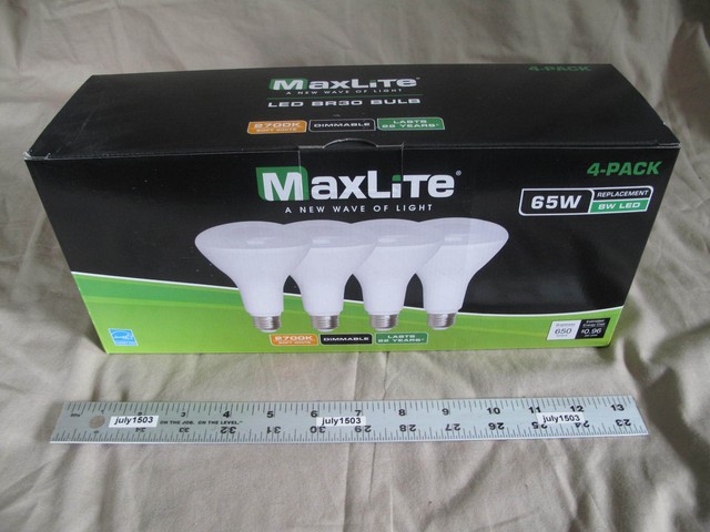 MaxLite 4-pack 8 Watt Br30 LED Dimmable Flood 2700k 8br30dled27/g2/4p ...