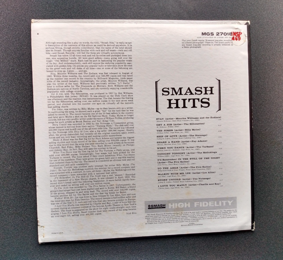 SMASH HITS LP Various Smash Records Mono 1962 Doo Wop R&B Compilation ...