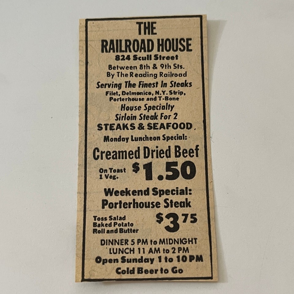 The Railroad House Steaks & Seafood Sirloin 1972 Lebanon PA Clipping ...