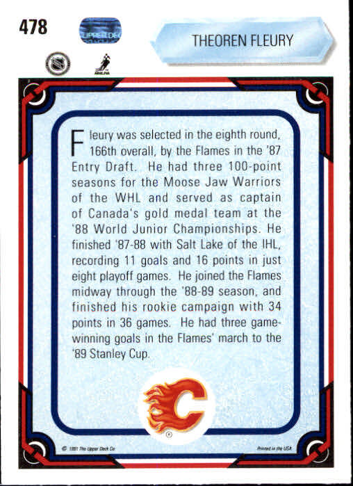 1990-91 Upper Deck Calgary Flames Hockey Card #478 Theo Fleury AS | eBay