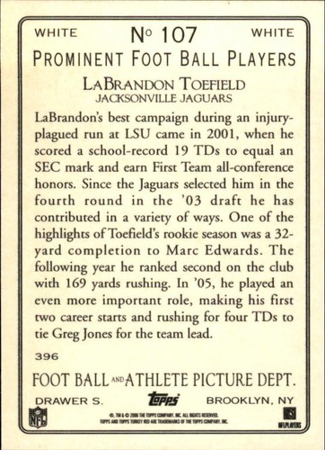 2006 Topps Turkey Red - White #107 LaBrandon Toefield for sale online ...