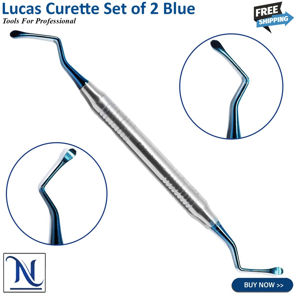 Lucas Curette Set Serrated Bone Curettes, Gold & Blue Dental Surgical ...