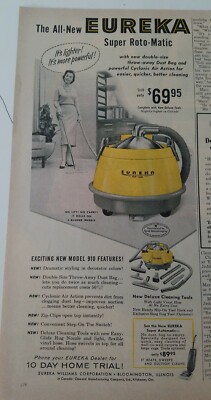 1956 yellow Eureka super roto-matic vacuum cleaner throw away dust bag ...