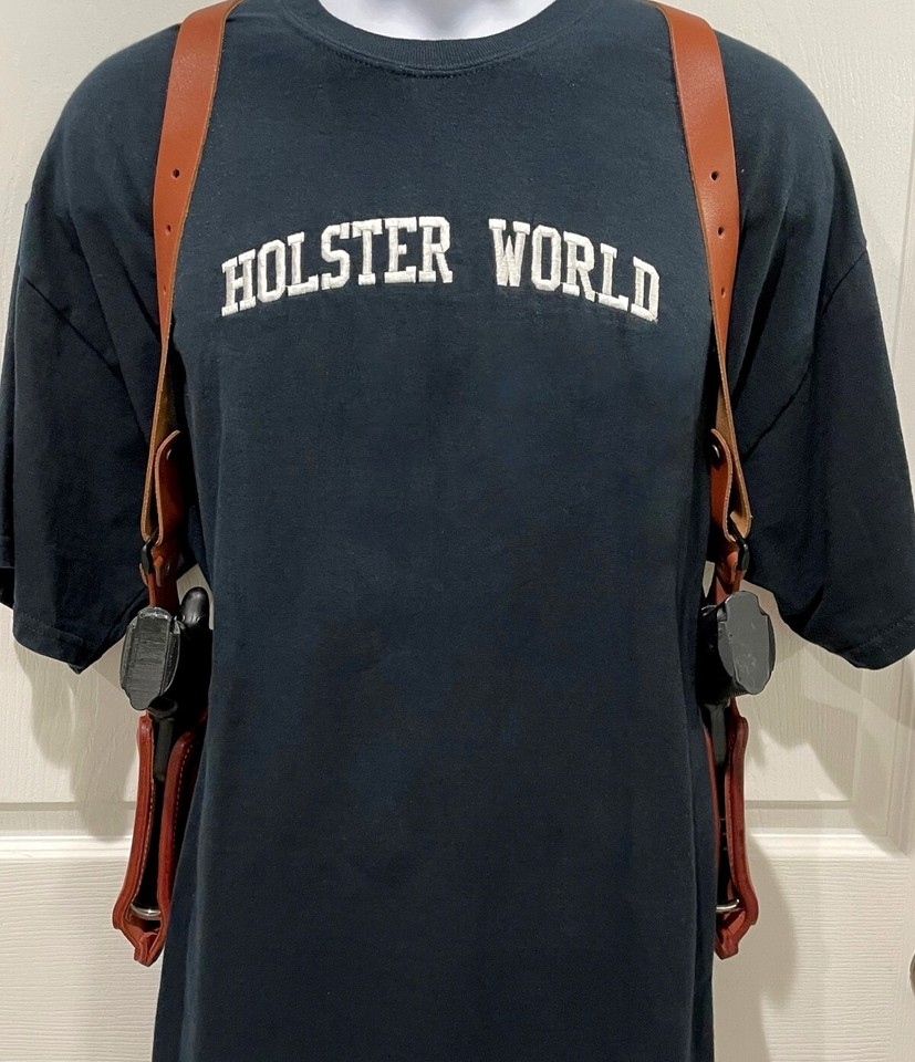 Brown Leather Basketweave Vertical 2-Gun Double Shoulder Holster for ...