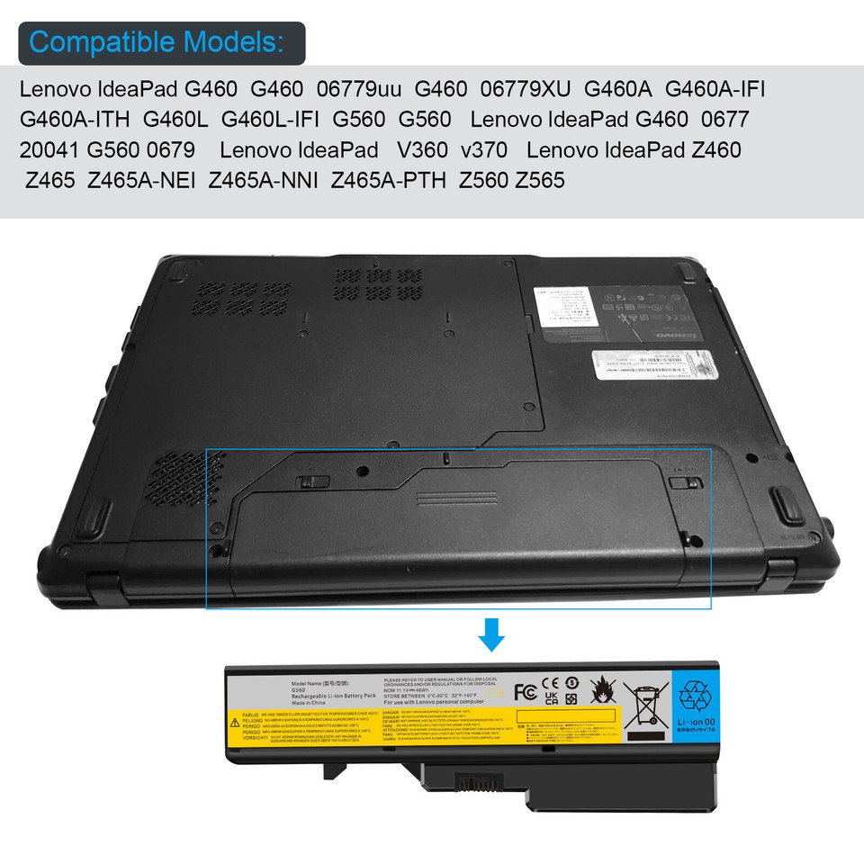 Battery for Lenovo IdeaPad G460 G470 G560 G570 V570 Z470 V470 L09S6Y02 ...