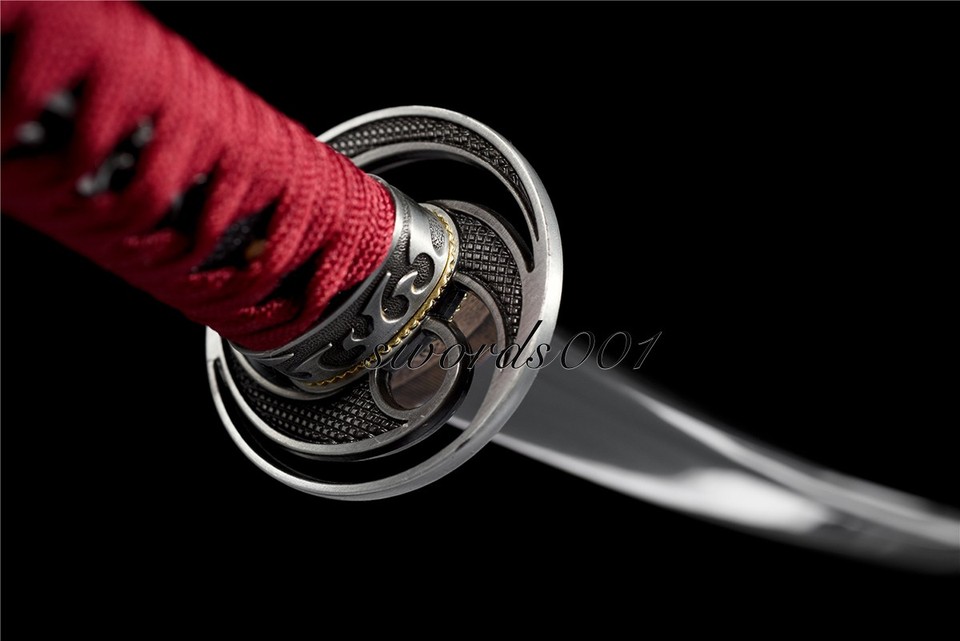 Red Tsukamaki Sageo Japanese Samurai Sword Tanto T10 Steel Clay ...