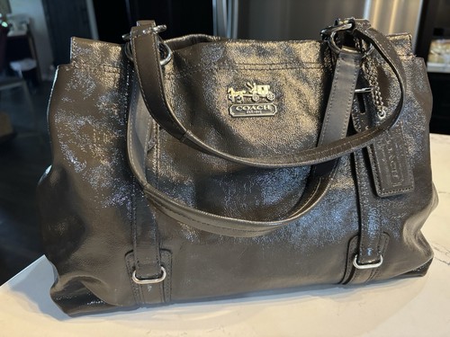 Coach Women's Patent Leather Hobo Handbag Dark Black Gray 15768 | eBay