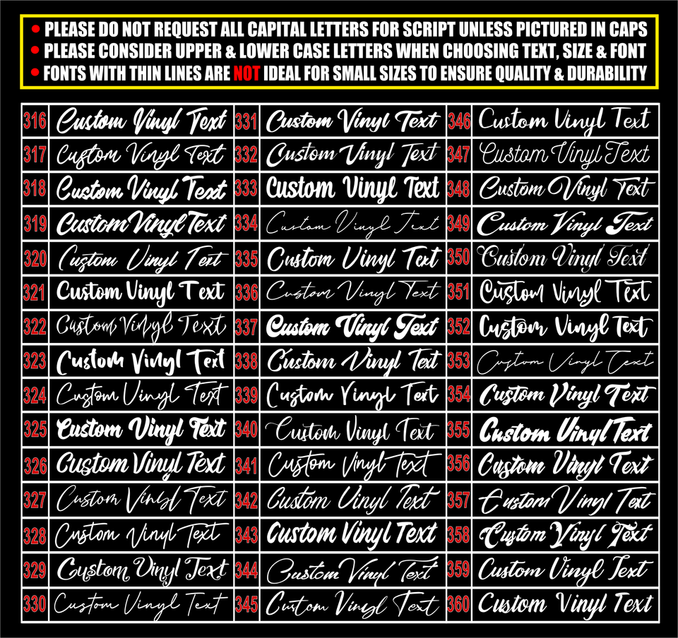 x2 Custom Vinyl Decal SCRIPT Car Truck Window Side Bottom Windshield ...