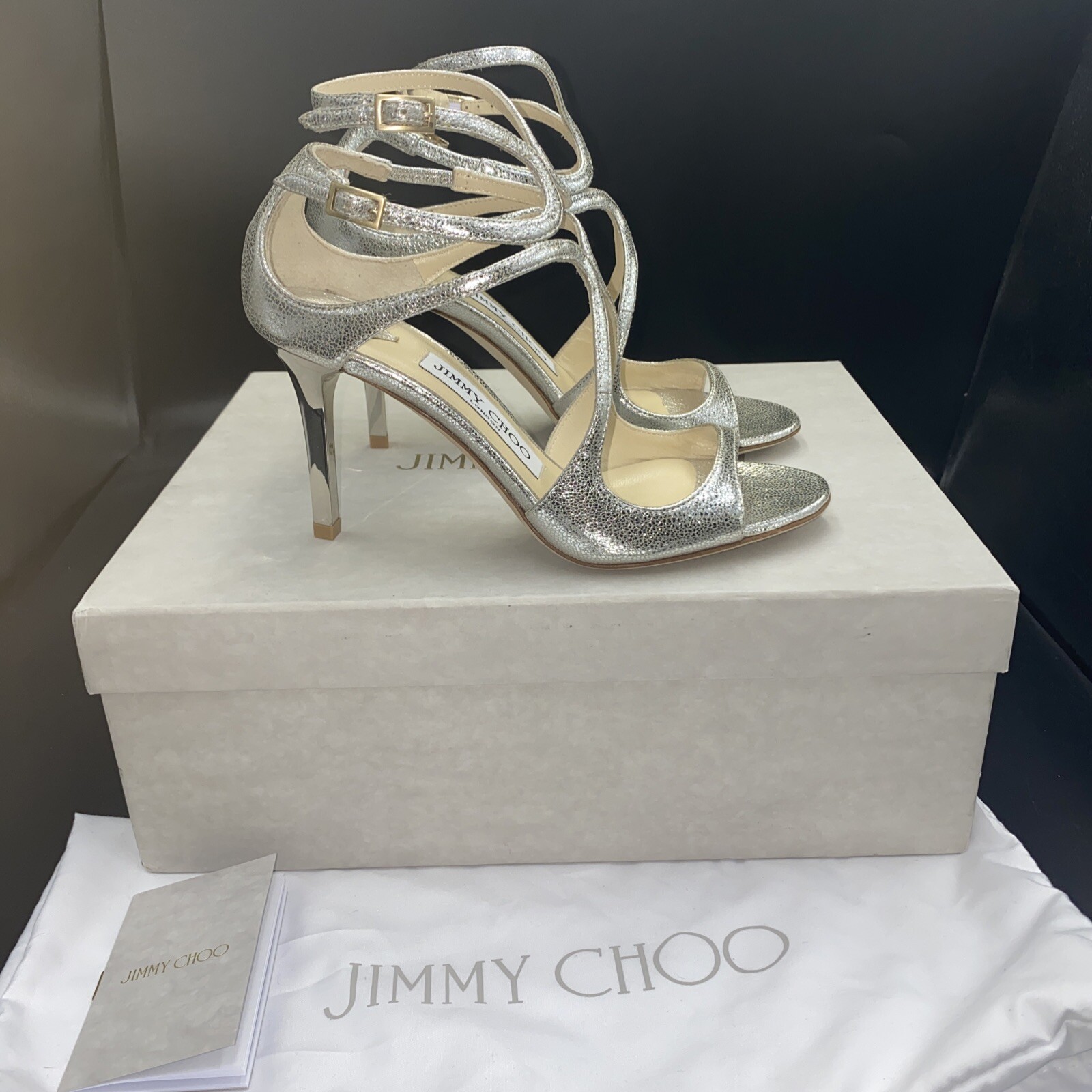 JIMMY CHOO 'ivette' Silver Champagne sandals Heels Strappy UK 1.5 Eu34 ...