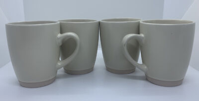 Set of 4 Stone + Lain Cream / Beige W/ Pink Modern Stoneware Coffee Tea ...
