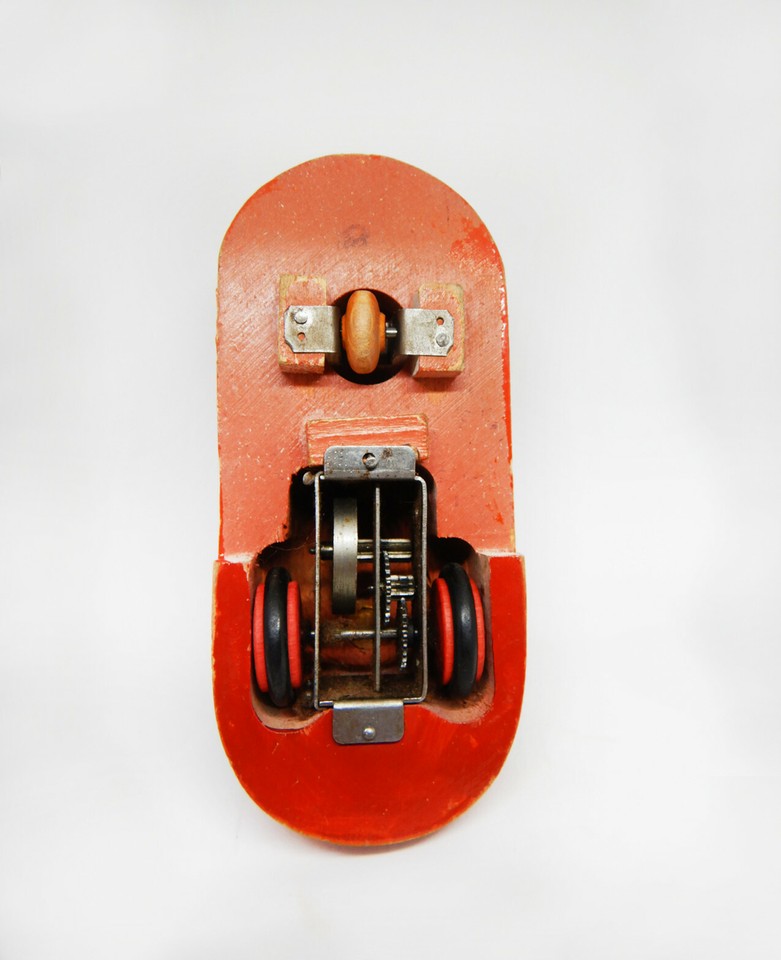 Vintage Wooden Mechanical Toy Cat Driving Shoe Metal Mechanism Working ...