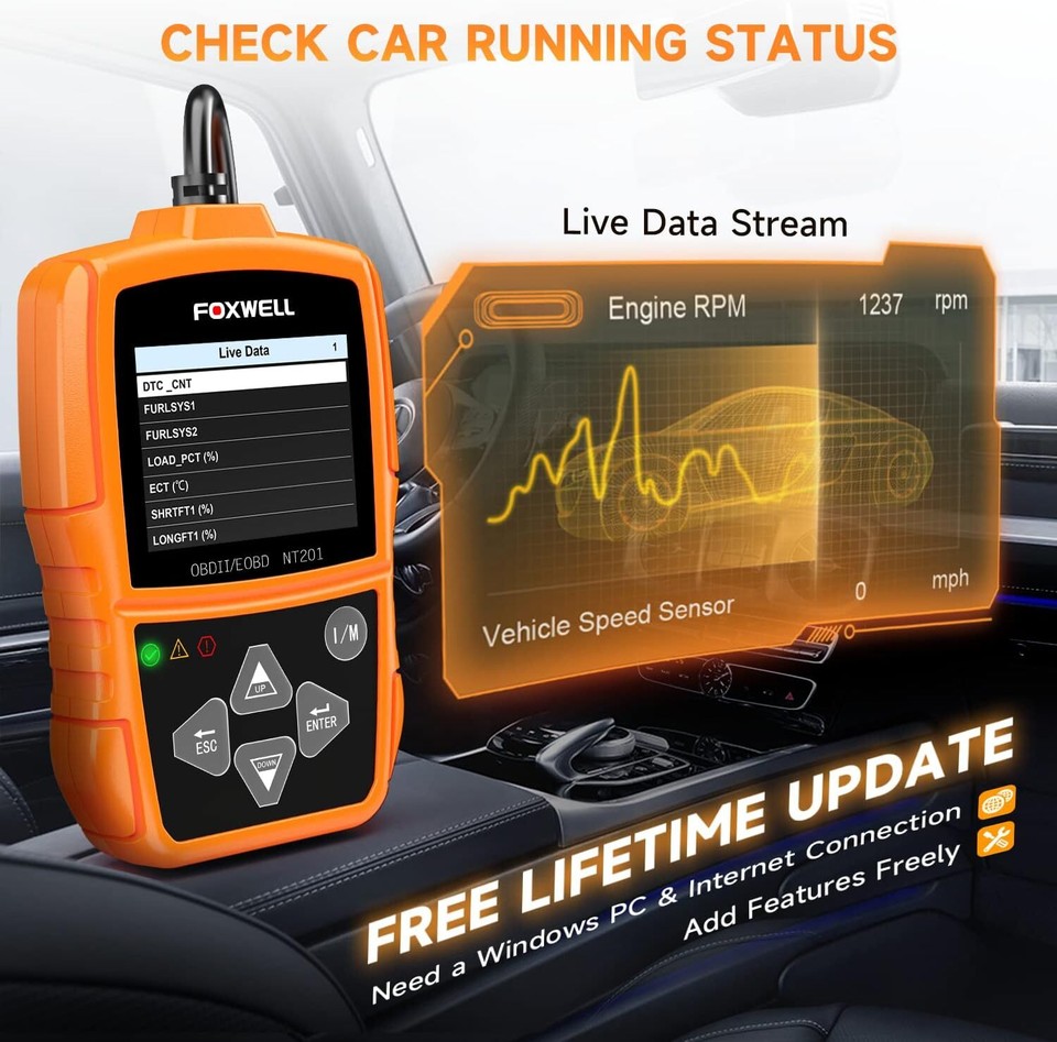 FOXWELL NT201 OBD2 Scanner Car Code Reader Check Engine Light Reader ...