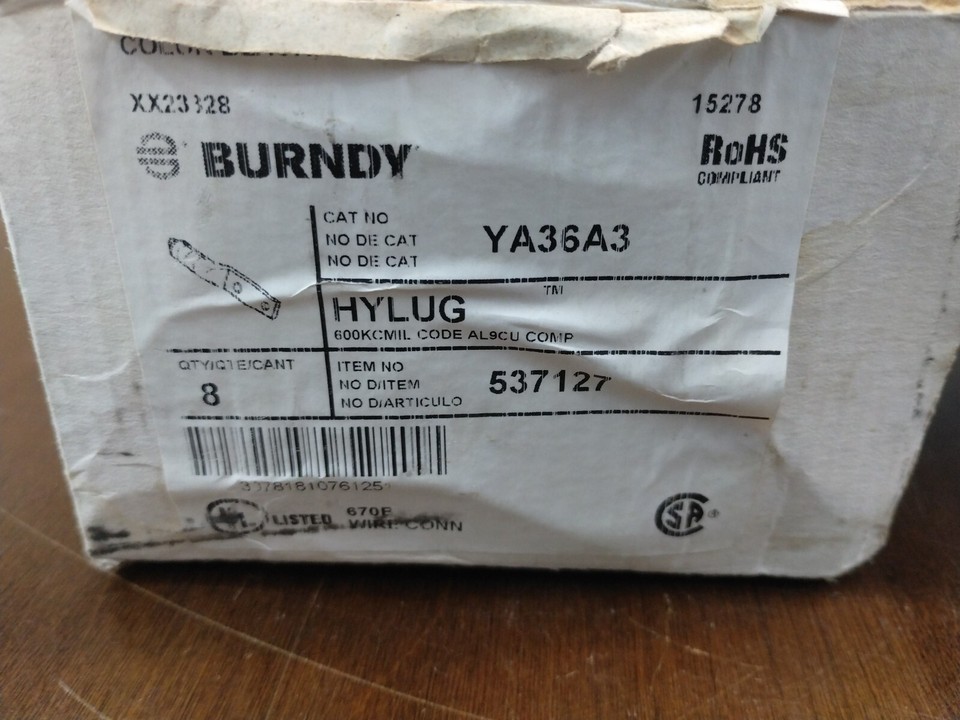 NOB LOT Of 4 Burndy YA36A3 Aluminum Compression Lug 600 MCM Black Die ...