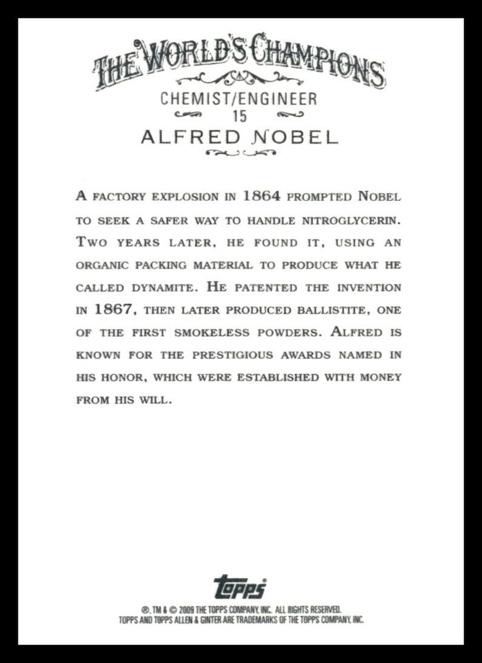 2009 Topps Allen & Ginter's - #15 Alfred Nobel Chemist Engineer | eBay