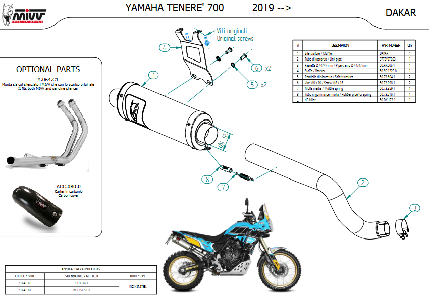 Mivv Yamaha Tenere' 700 2022 Pot D' Echappement Moto Exhaust Dakar Inox ...