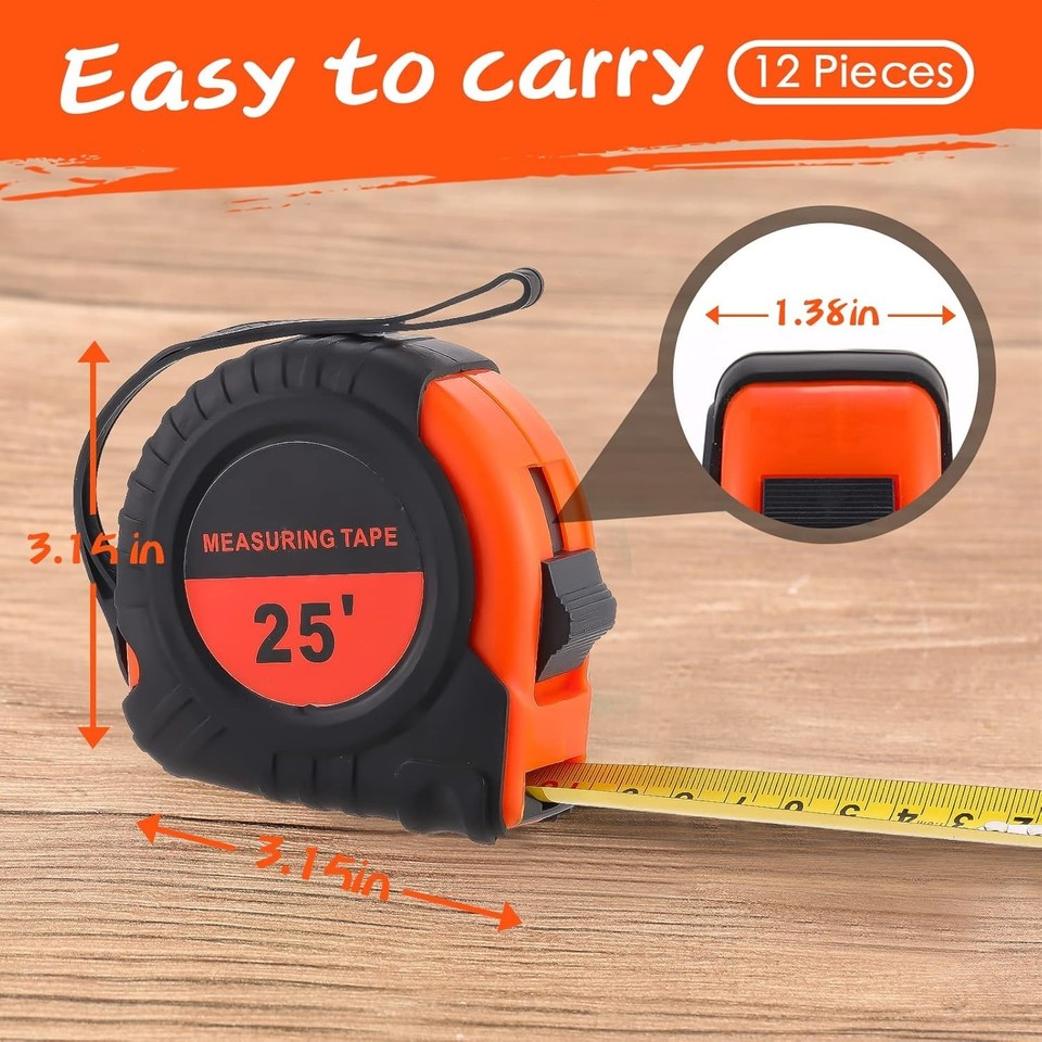 12 Pieces 25 ft Tape Measures Bulk Retractable Measuring Tapes Easy Read Measure | eBay