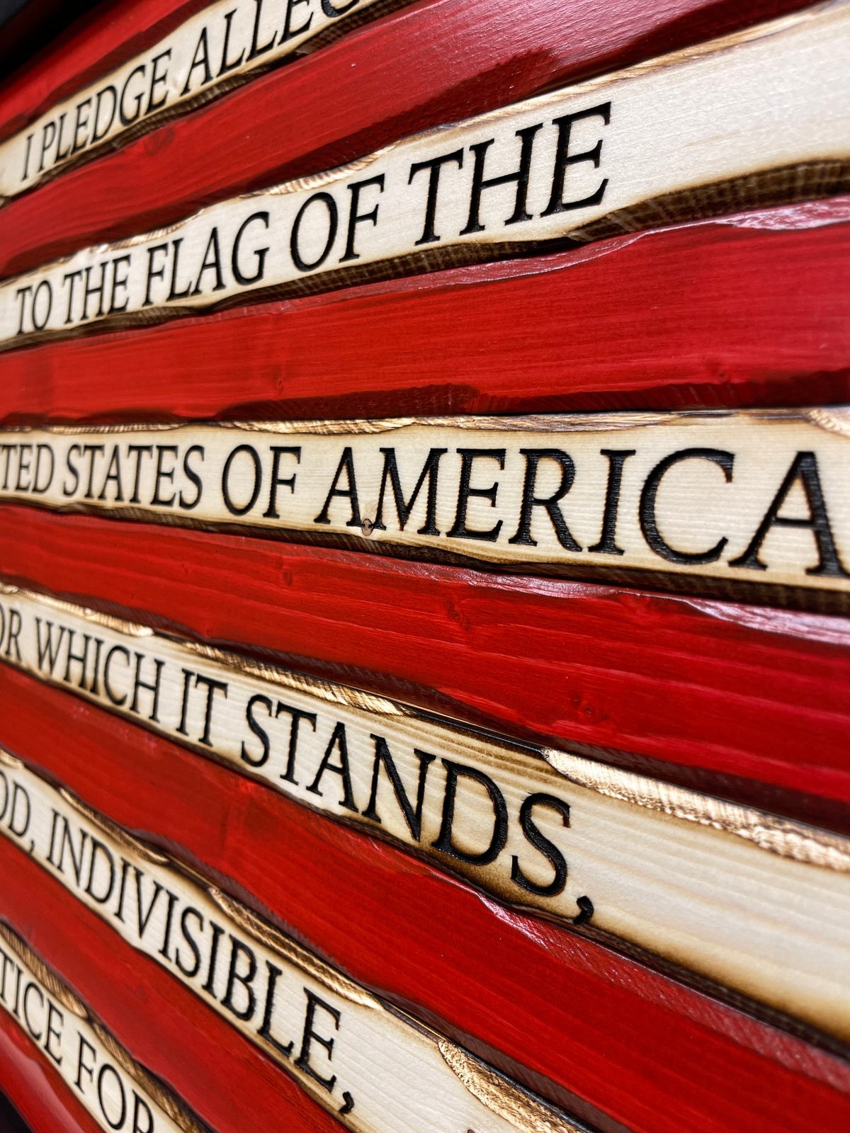 Battle Worn Pledge of Allegiance Carved Wooden Flag - Wood American ...
