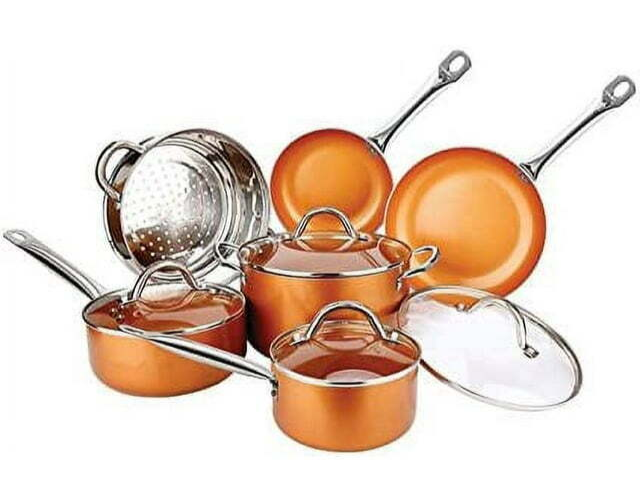 Brand New 10 Piece Copper Non-Stick Kitchen Cookware Pan and Pots Set w ...