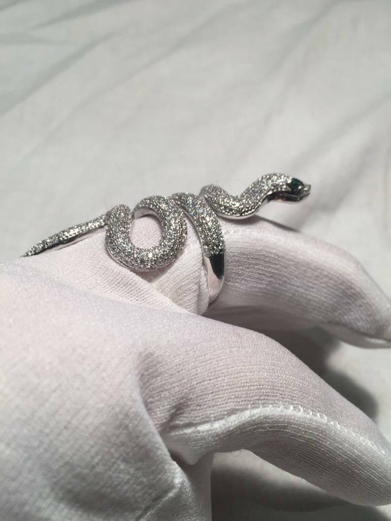Unique Full Finger Snake Adjustable Ring In 935 Silver With Simulated ...