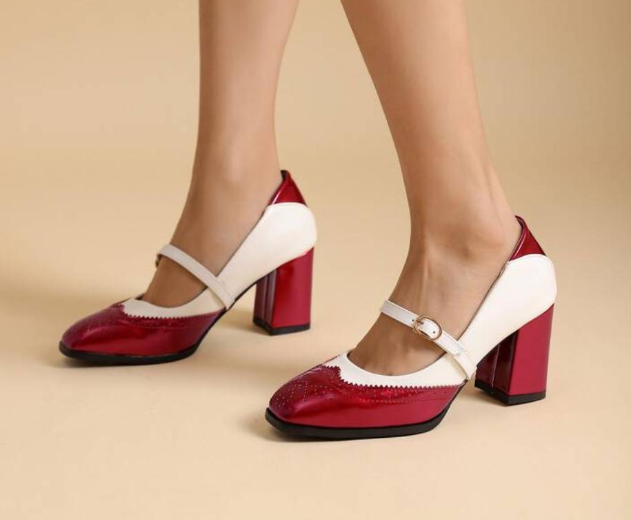 Women Party Work Mary Jane Block Heels Square Toe Multi Color Faux ...
