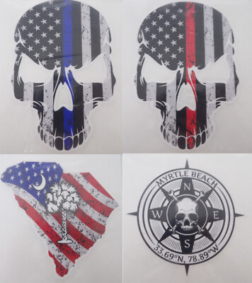 Skull Flag Sticker Police Fire Fighter Vinyl Decal Car Window Truck ...
