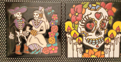2 Mexican Folk Art Day of the Dead Dia de Los Muertos Handmade Red Clay ...