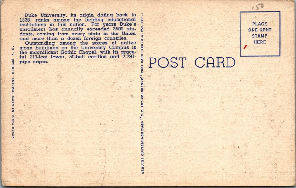 Duke University Hospital Durham NC North Carolina 1938 linen postcard ...