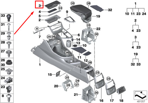 BMW F45 FRONT CENTER CONS. STOR. COMPAT. W/COVER 51169274294 9274294 NO ...