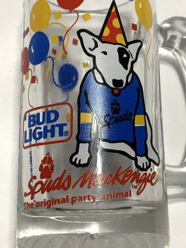 Bud Light Spuds MacKenzie Party Beer Glass Mug Stein Budweiser Vintage ...