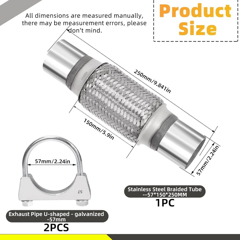 3Pcs Exhaust Flex Pipe, Stainless Steel Exhaust Flex Pipe Double Braid ...