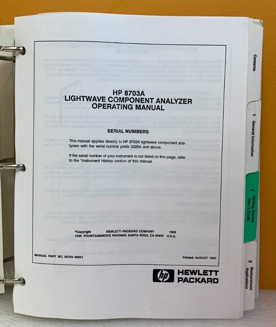 Agilent 08703-90001 1991 8703A Lightwave Component Analyzer Operating ...
