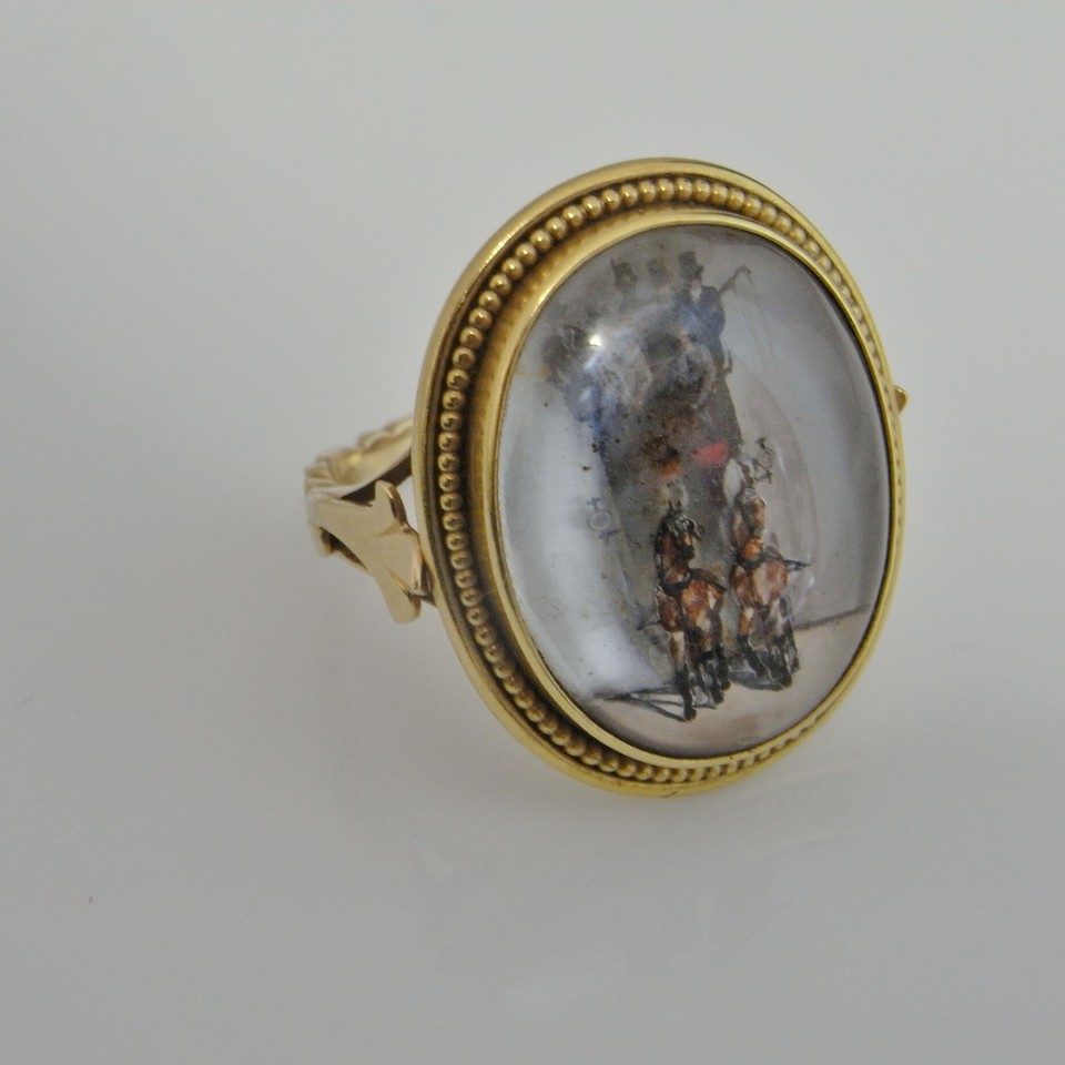 Antique Essex Crystal Stagecoach Ring Victorian 18K Gold Ring Miniature ...