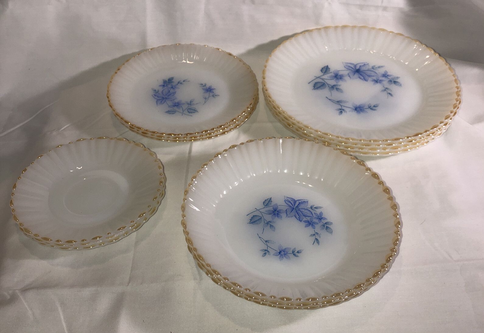 Vintage Termocrisa Milk Glass Dish Set Blue Floral Gold Peach Luster ...