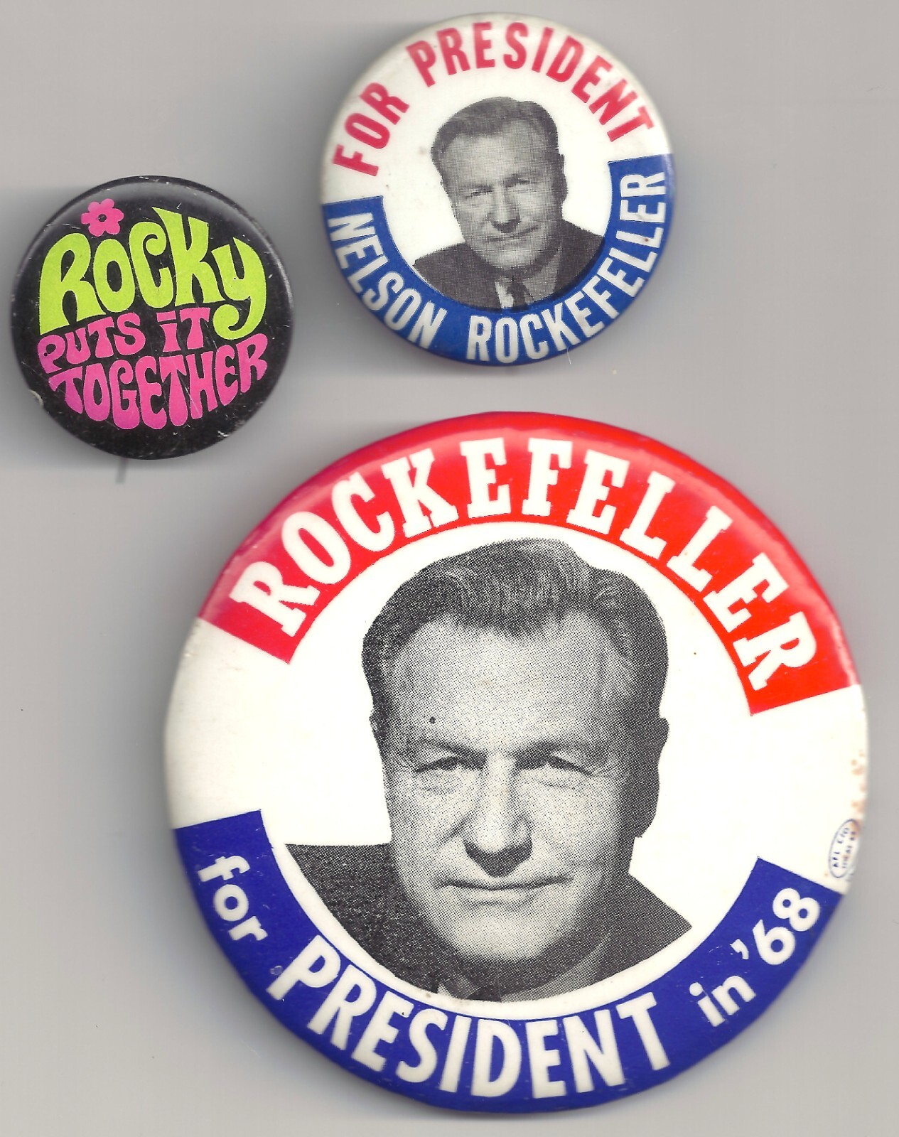 Lot of 3 Nelson ROCKEFELLER Pins ~ ROCKY Puts It Together! For ...