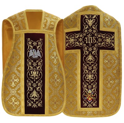Gold/red Roman Fiddleback Chasuble with stole "Pelican" Vestment Casula ...