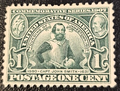 US Stamp Scott #328 Captain John Smith 1907 1c Unused Mint See Photos ...
