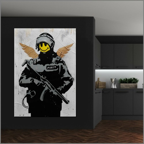 Funky Banksy Smiley Face Cop Police Street Art 140cm x 100cm Textured ...