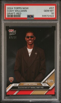 2024 TOPPS NOW CODY WILLIAMS DRAFT RED 02/10 PSA 10 | eBay